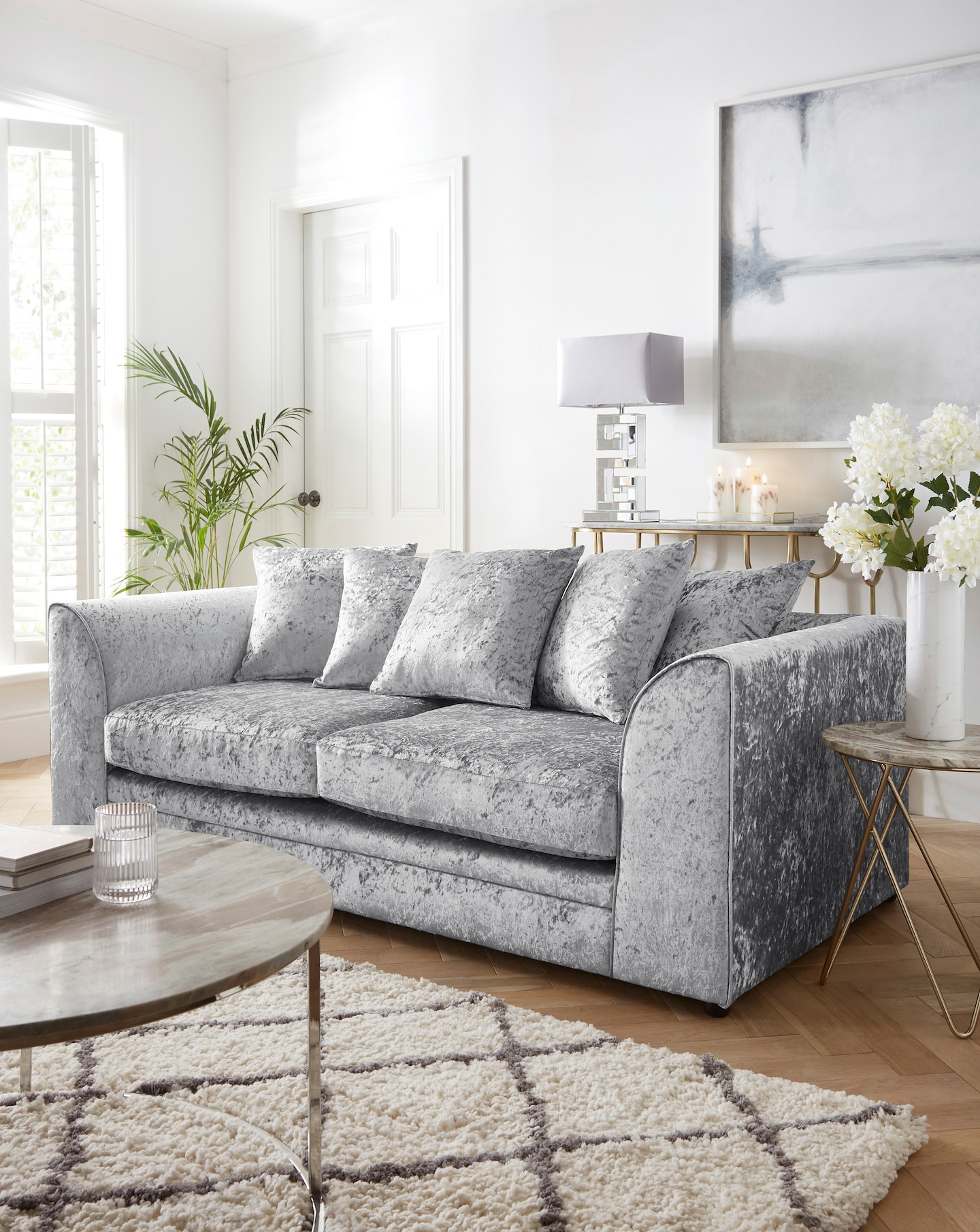 Crushed velvet l sofa store